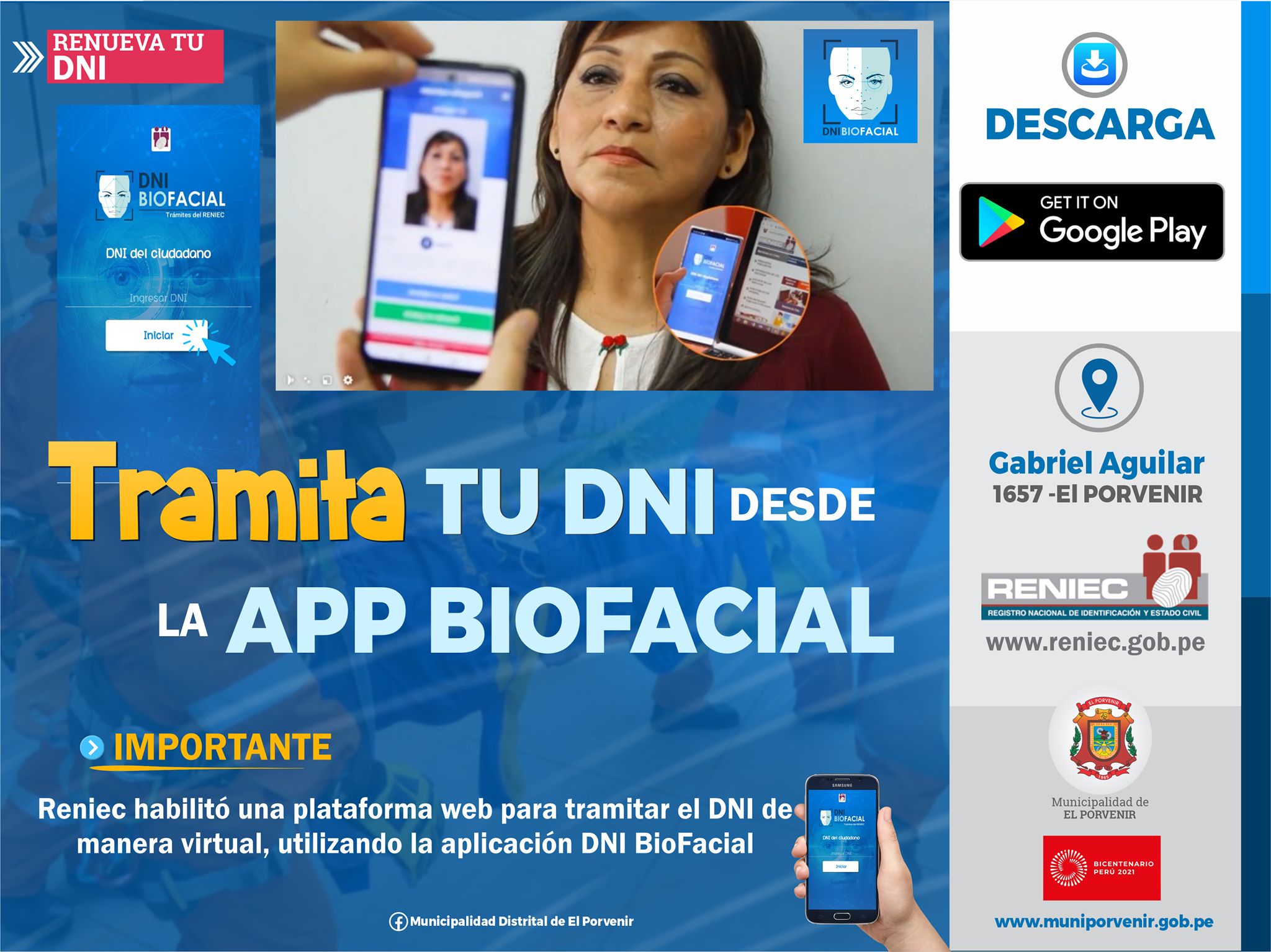 Tramita tu DNI desde la APP Biofacial. - Municipalidad Distrital de El ...